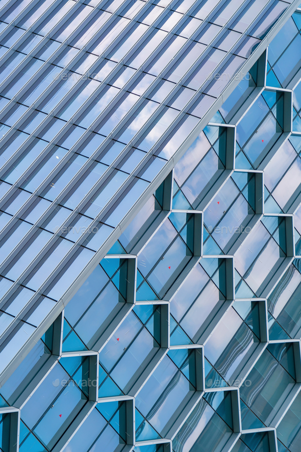 Office buildings windows. Glass architecture facade design with ...