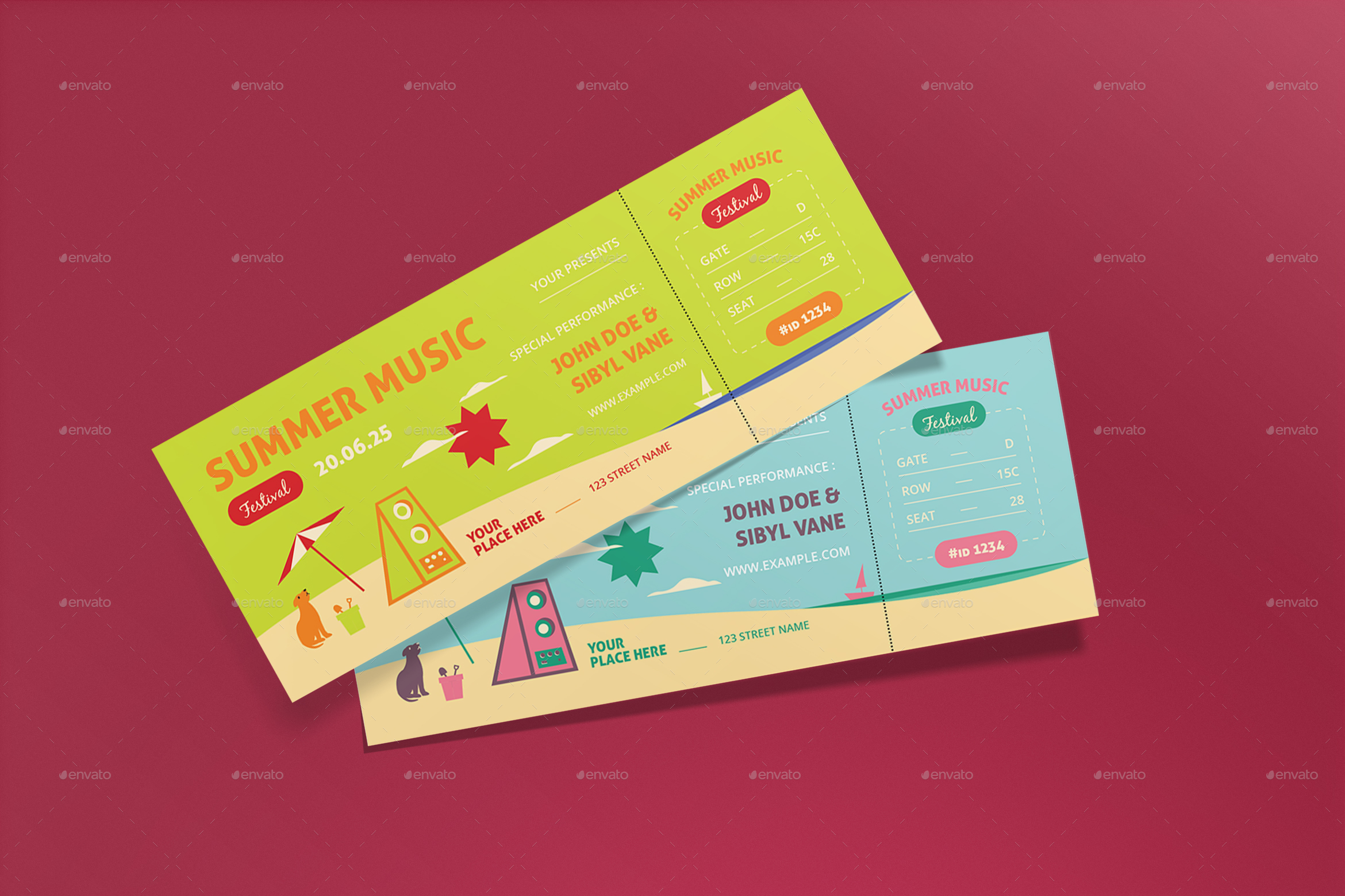Summer Music Fest Ticket, Print Templates | GraphicRiver