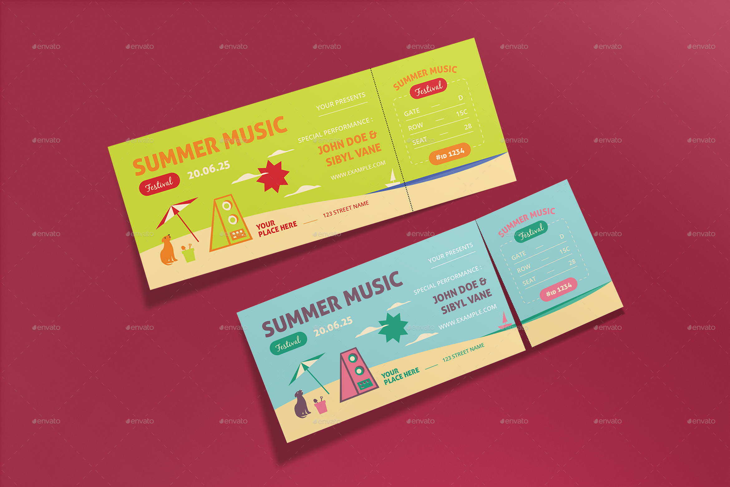 Summer Music Fest Ticket, Print Templates | GraphicRiver