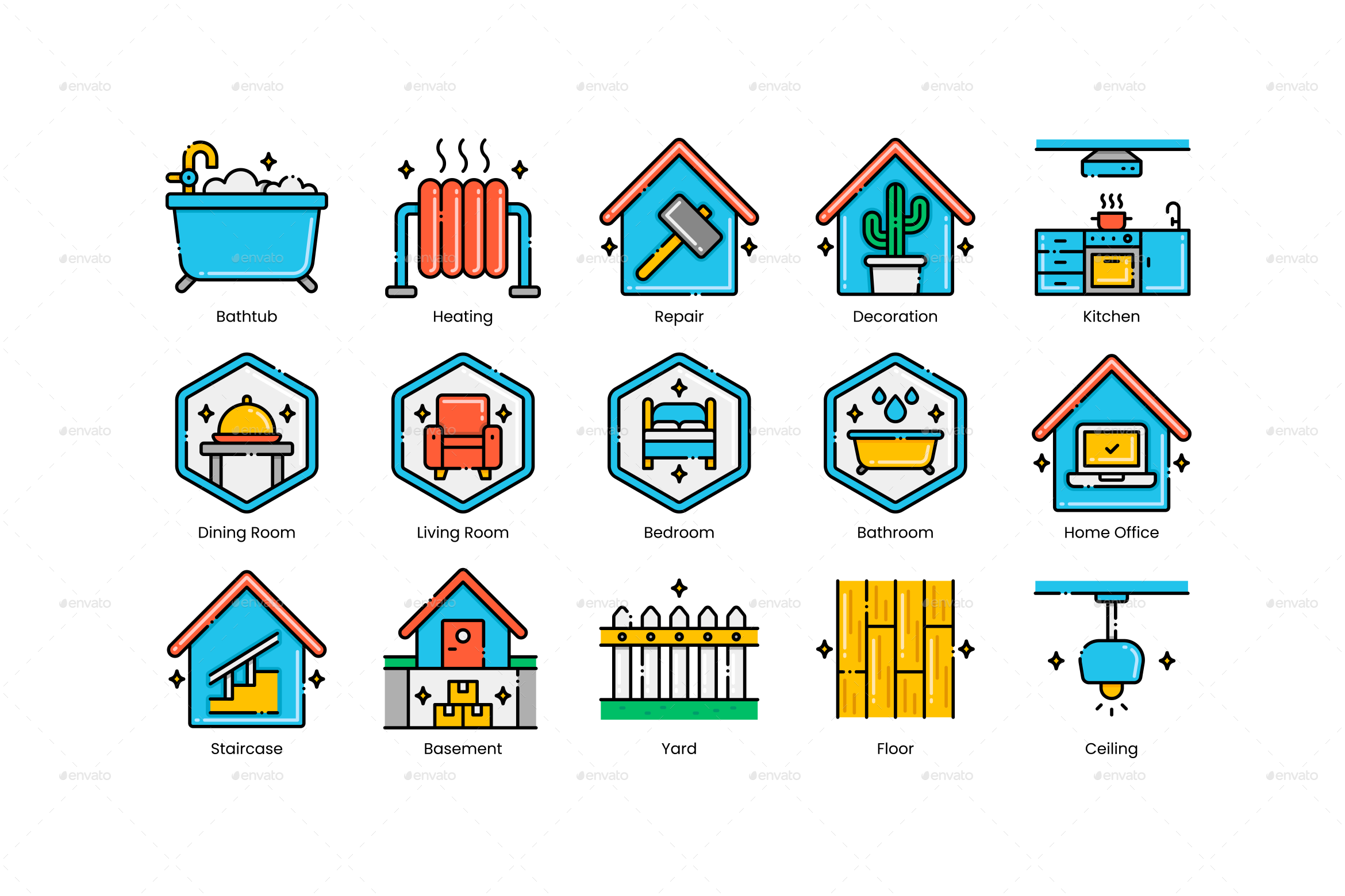 84 Home Improvements Icons | Aesthetics Series, Icons | GraphicRiver