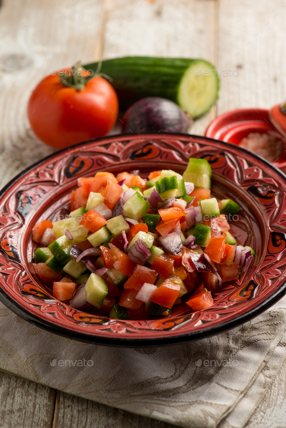 traditional moroccan salad with onions tomatoes and cucumber Stock ...