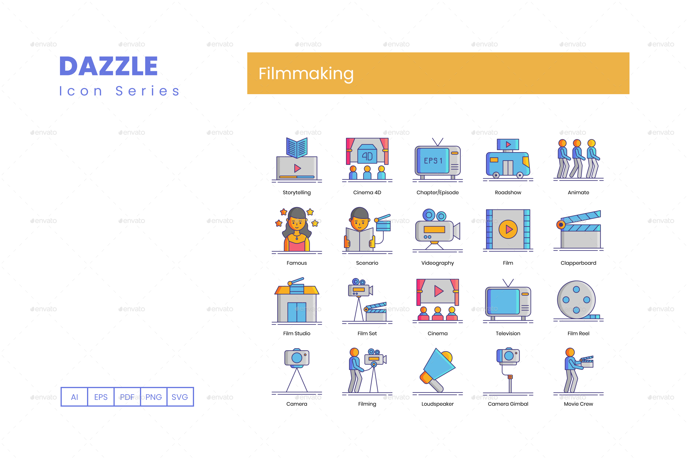 90 Filmmaking Icons | Dazzle Series, Icons | GraphicRiver