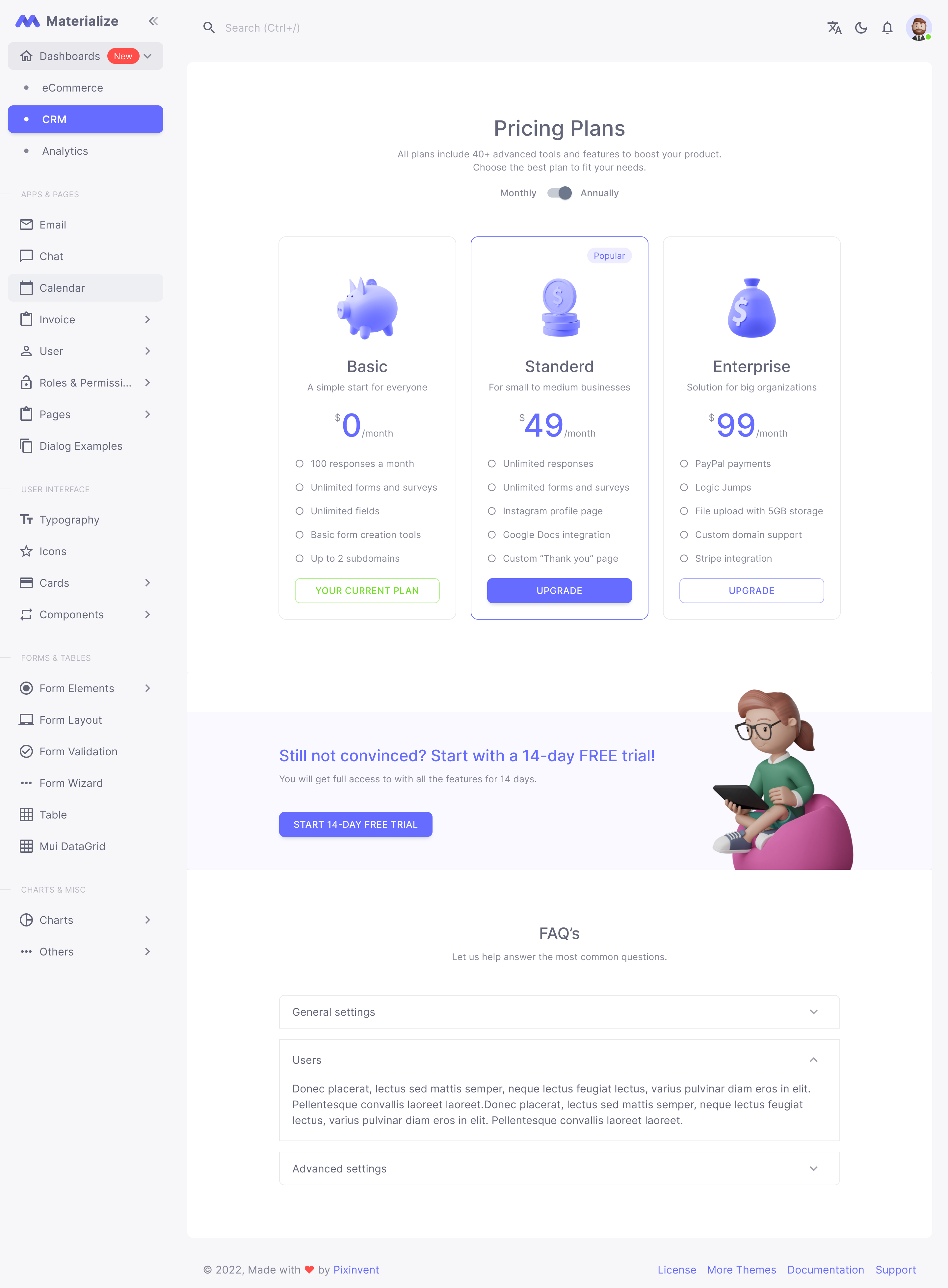 Materialize – Figma Dashboard UI Kit with Atomic Design System by PIXINVENT