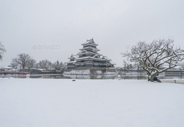 Matsumoto Castle and snow in winter season, Nagano, Japan. Architecture ...