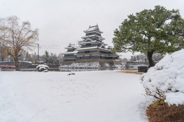 Matsumoto Castle and snow in winter season, Nagano, Japan. Architecture ...