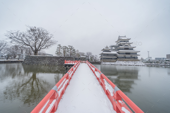 Matsumoto Castle and snow in winter season, Nagano, Japan. Architecture ...