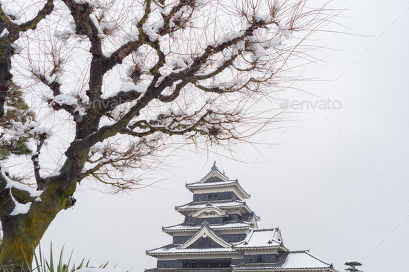 Matsumoto Castle and snow in winter season, Nagano, Japan. Architecture ...