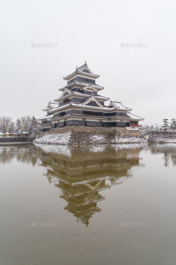 Matsumoto Castle and snow in winter season, Nagano, Japan. Architecture ...