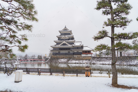 Matsumoto Castle and snow in winter season, Nagano, Japan. Architecture ...