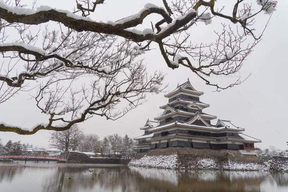 Matsumoto Castle and snow in winter season, Nagano, Japan. Architecture ...