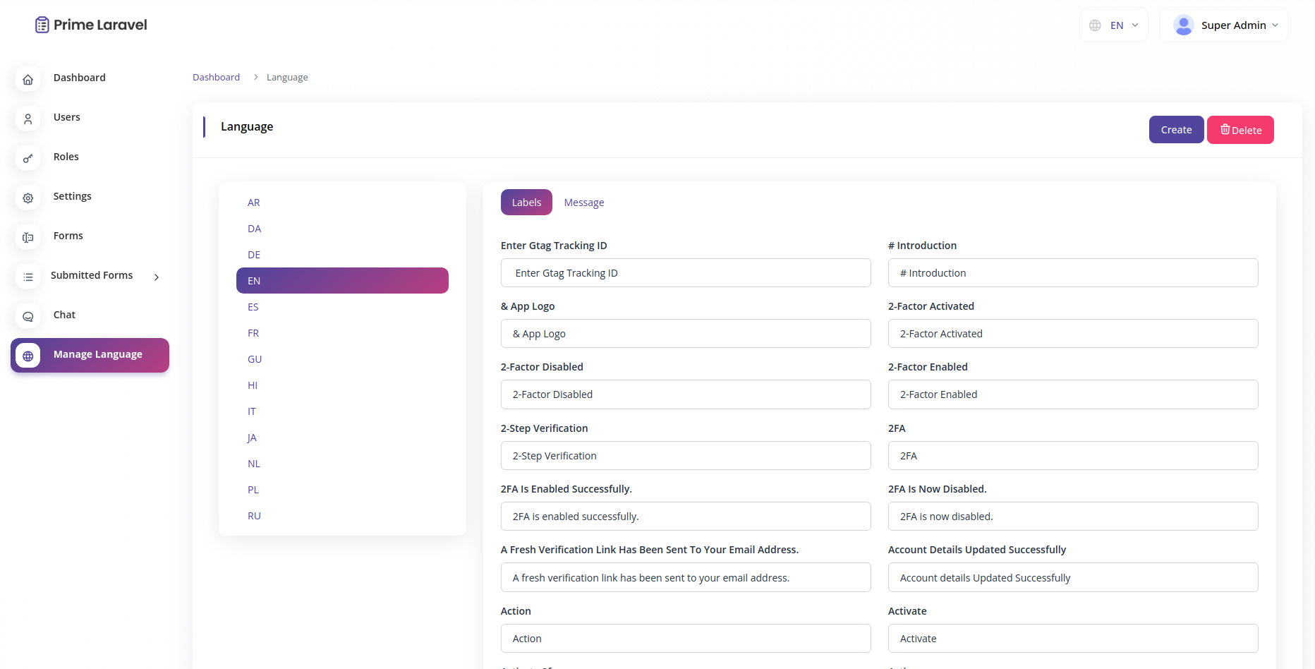 Prime Laravel - Form builder, Users, Role, Permissions & Settings by Quebix-Technology