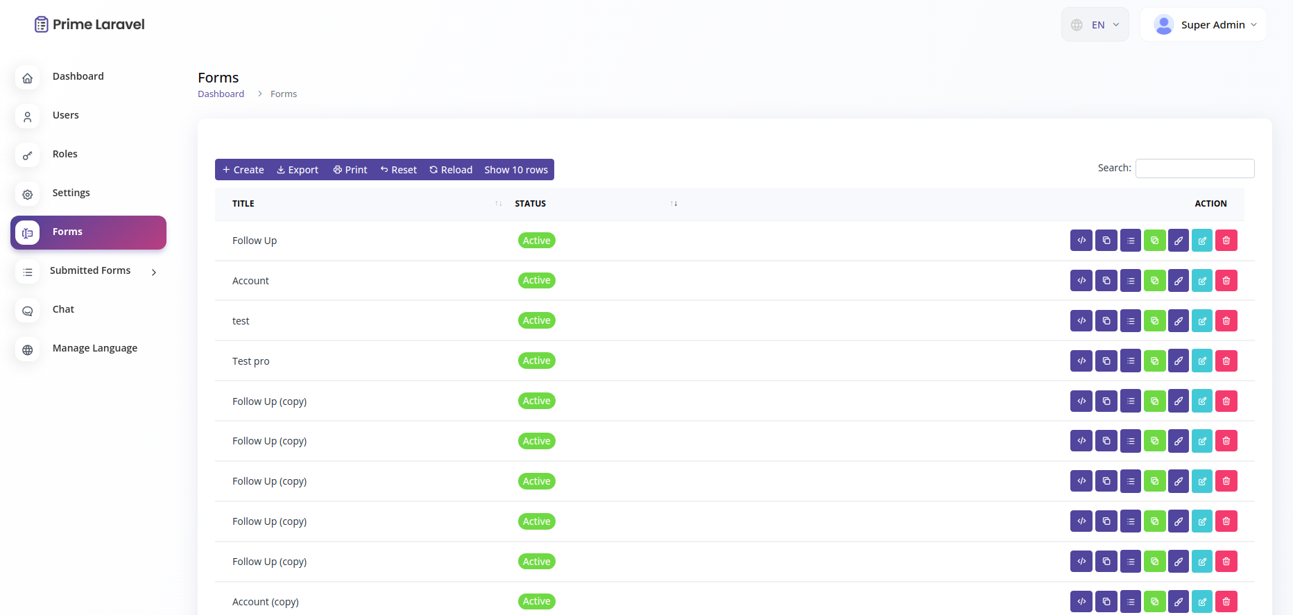 Prime Laravel - Form builder, Users, Role, Permissions & Settings by Quebix-Technology