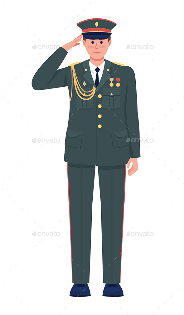 Officers in Uniforms Semi Flat Color Vector Characters Set, Vectors