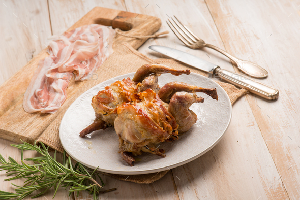 baked quail bacon wrapped and rosemary Stock Photo by MarcoMayer ...