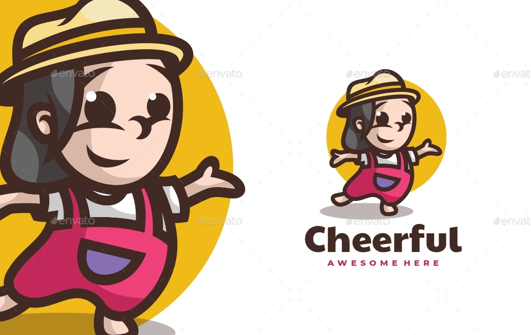 Cheerful Girl Cartoon Logo Template, Logo Templates | GraphicRiver