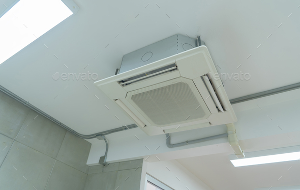 Ceiling mounted cassette type air conditioner in building system work ...