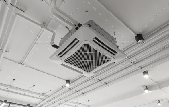 Ceiling mounted cassette type air conditioner in building system work ...