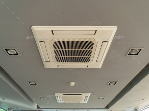 Ceiling mounted cassette type air conditioner in building system work ...