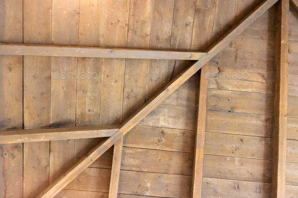 Wooden vintage ceiling background, texture. Brown hardwood plank ...