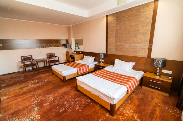 Standard Double Room interior in hotel Stock Photo by collab_media