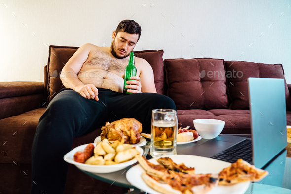 fat man Drunk with with an empty torso sleeping on sofa after party at home Stock Photo by ...