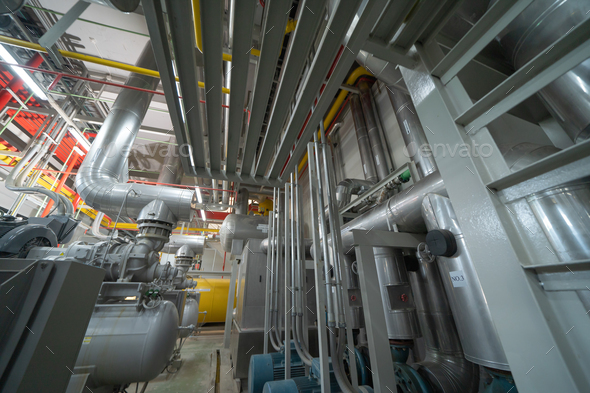 Industry factory. Cooling tower in building. System work machine. Water ...