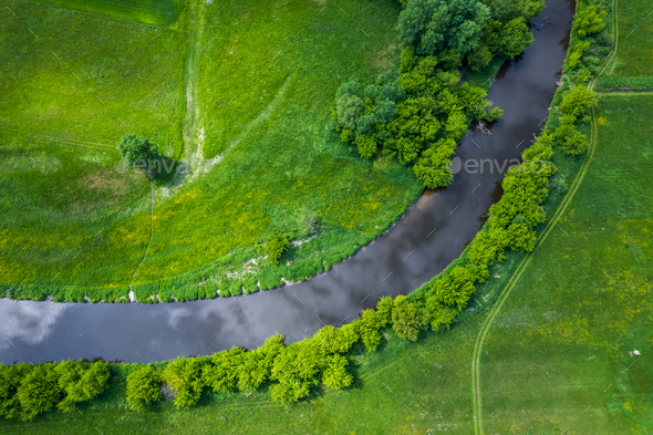 River Bend Aerial Drone View Top Down Stock Photo by merc67 | PhotoDune