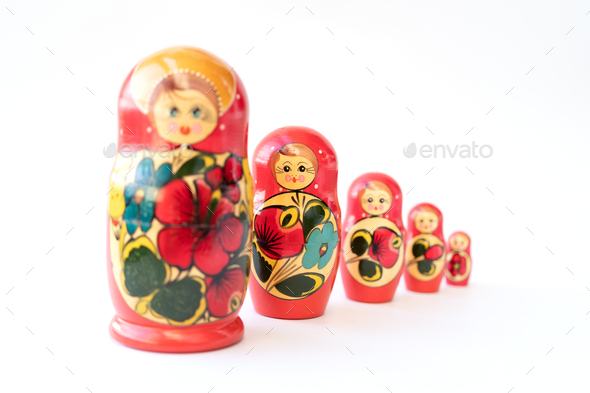 Matryoshka doll set in a row. A symbol of the feminine side of Russian ...