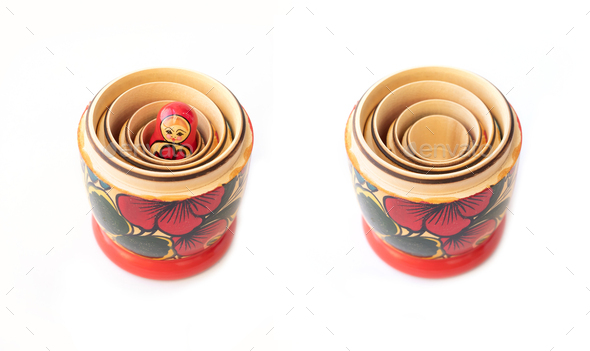 Matryoshka doll set in a row. A symbol of the feminine side of Russian ...