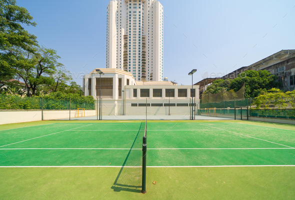 Tennis court, sport and recreation activity field in outdoor national ...