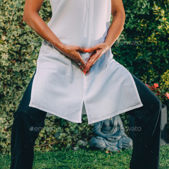 Hara Line Chakra Alignment and Energy Centering Technique. Stock Photo ...