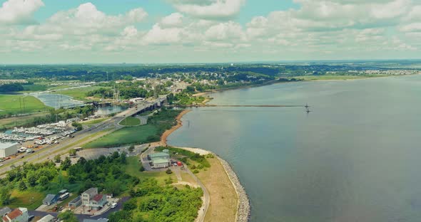 Aerial Panorama of Coastal Area Near Old Bridge Town, Stock Footage