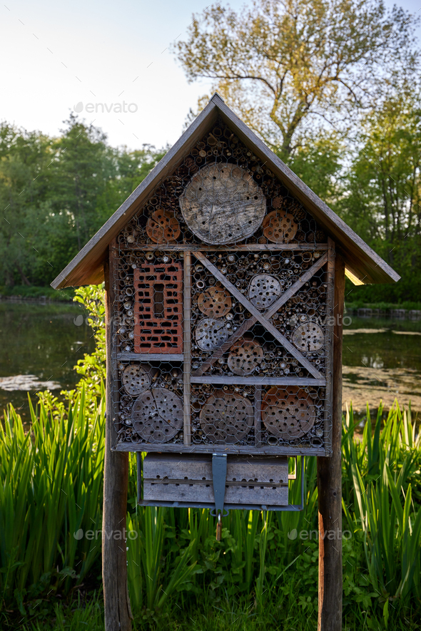 Small wooden house for insects in Provincial Domain Rivierenhof Park ...