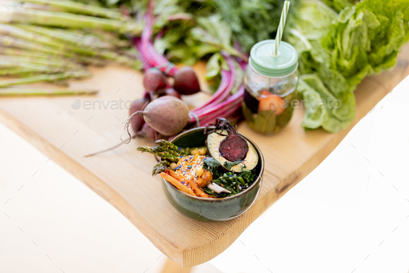 Table full of fresh food ingredients Stock Photo by RossHelen | PhotoDune