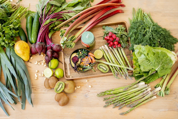 Table full of fresh food ingredients Stock Photo by RossHelen | PhotoDune
