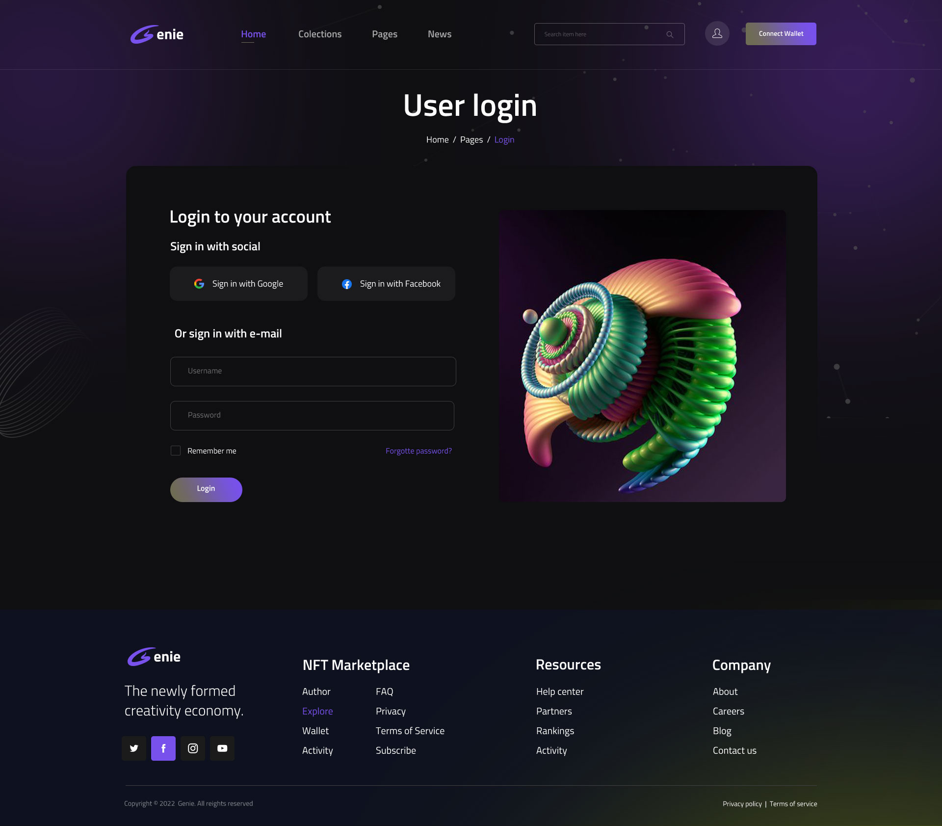 Genie- Cryptocurrency & NFT marketplace PSD Temmplate by cmshaper
