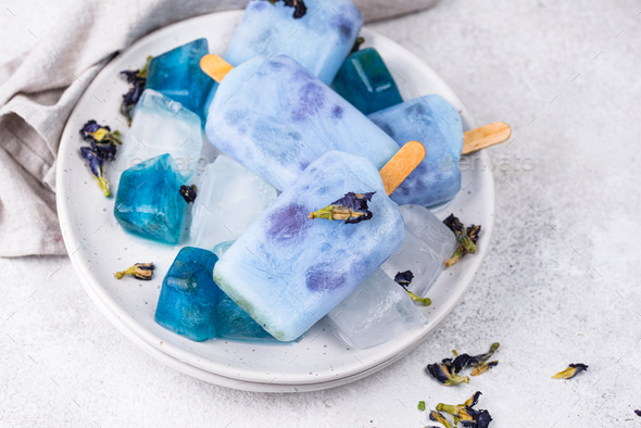 Blue ice cream popsicle from Butterfly pea Stock Photo by furmanphoto