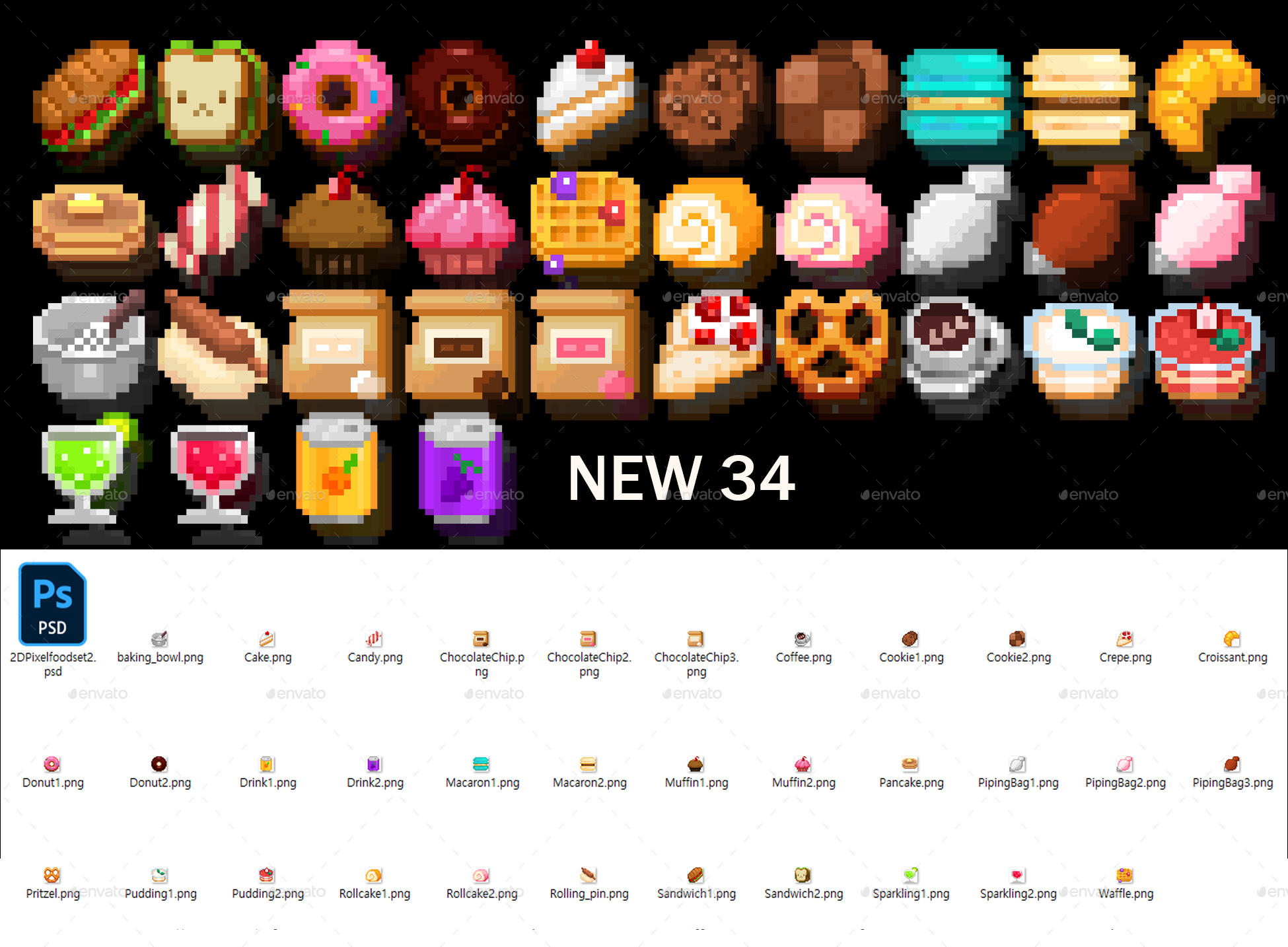 2D Pixel food asset, Game Assets | GraphicRiver