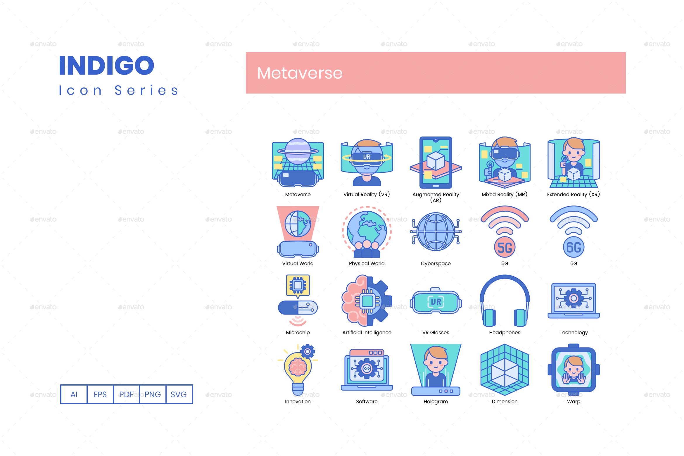 60 Metaverse Icons | Indigo Series, Icons | GraphicRiver