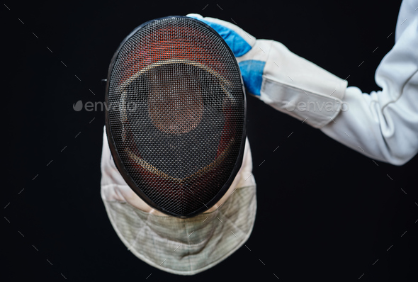 Close-up view of professional fencing protective equipment for foil ...