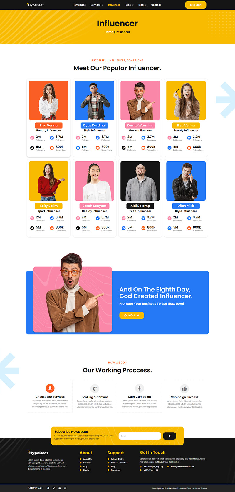 Hypebeat - Influencer Marketing Agency Elementor Pro Full Site Template ...