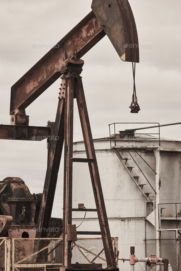 Oil pumping machine platform. Pump jack. Petroleum extraction. Resource ...