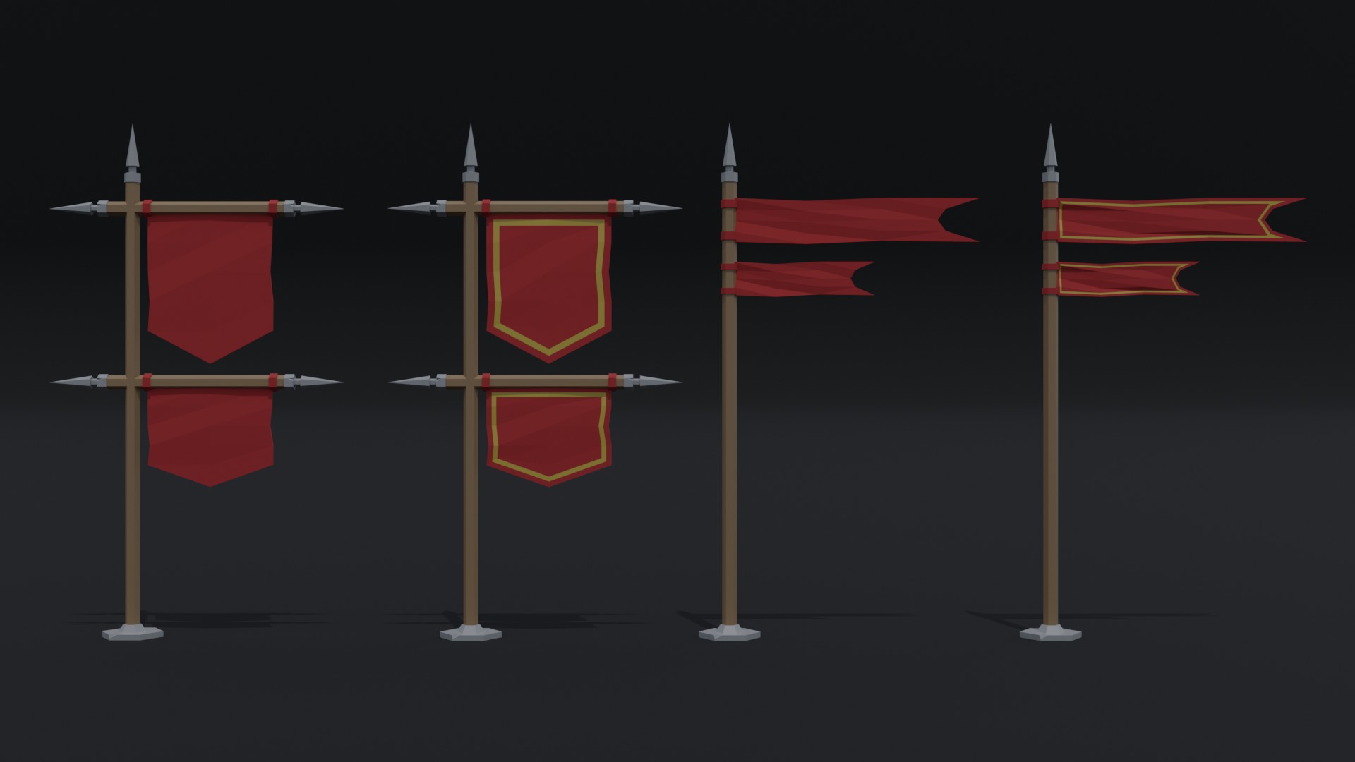 Low-poly cartoon medieval flags asset by Tykryk | 3DOcean