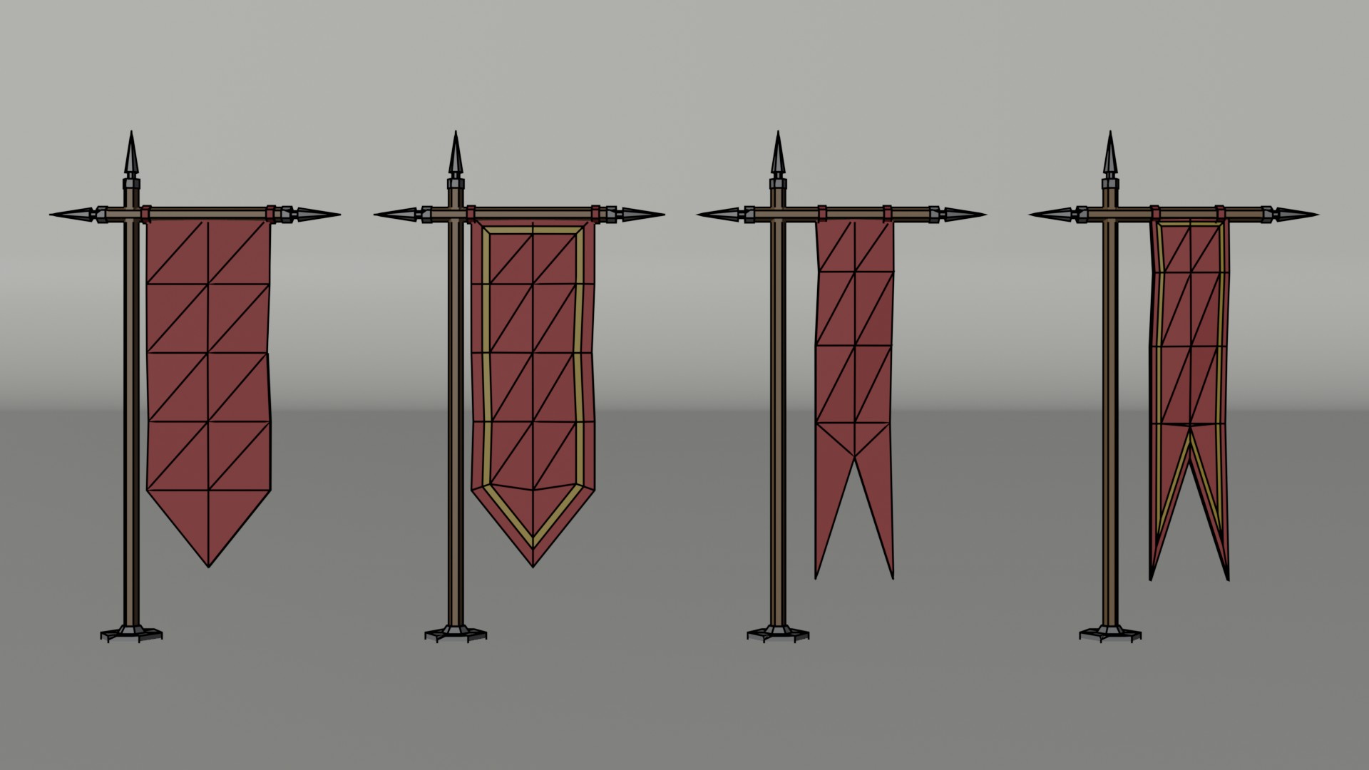 Low-poly cartoon medieval flags asset by Tykryk | 3DOcean
