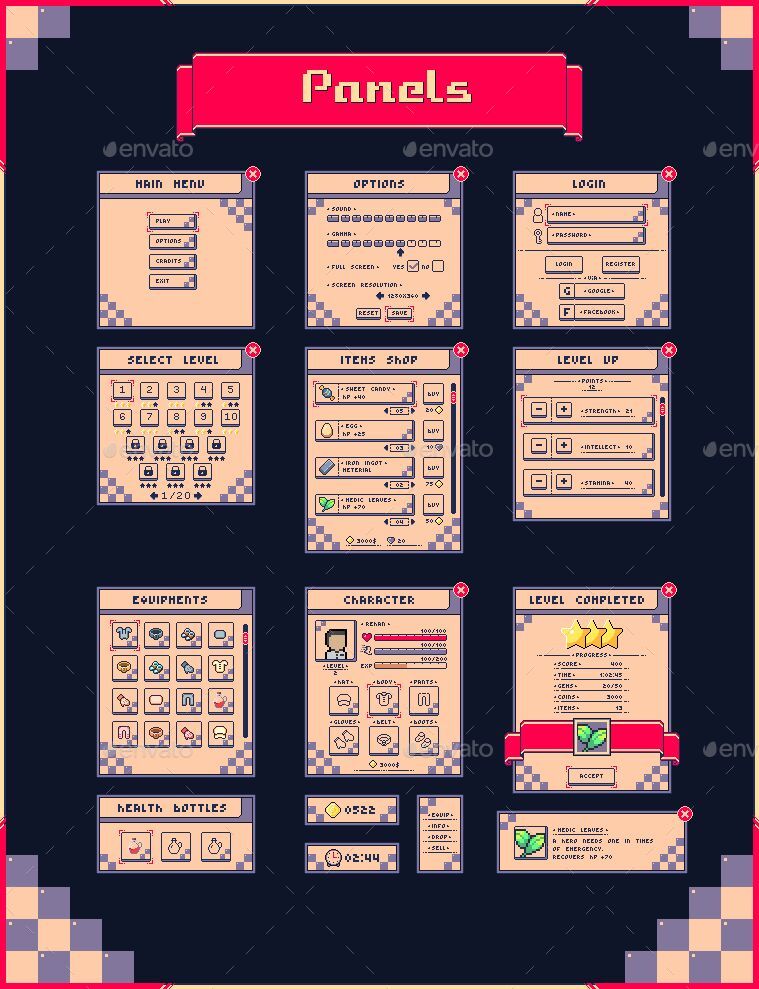 Pixel World Series #2 : 8-bit UI, Game Assets | GraphicRiver