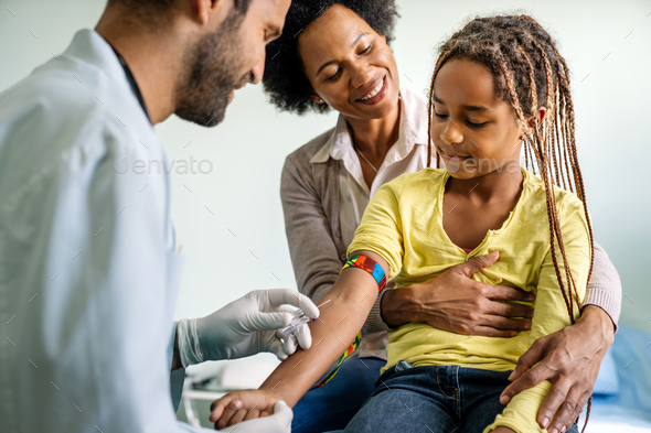 Doctor taking blood test from child patient. Healthcare, examination ...