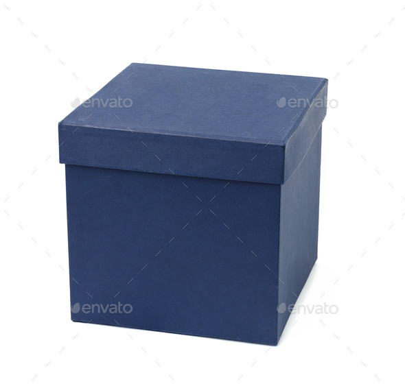Square blue cardboard box with removable lid isolated on white ...