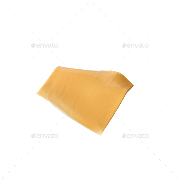 Square piece of cheddar cheese isolated on white background Stock Photo ...