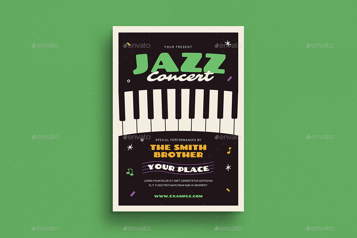 Black Colorful Jazz Concert Event Flyer, Print Templates | GraphicRiver