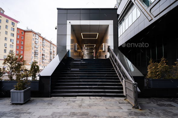Entrance of the modern business city office building Stock Photo by ...